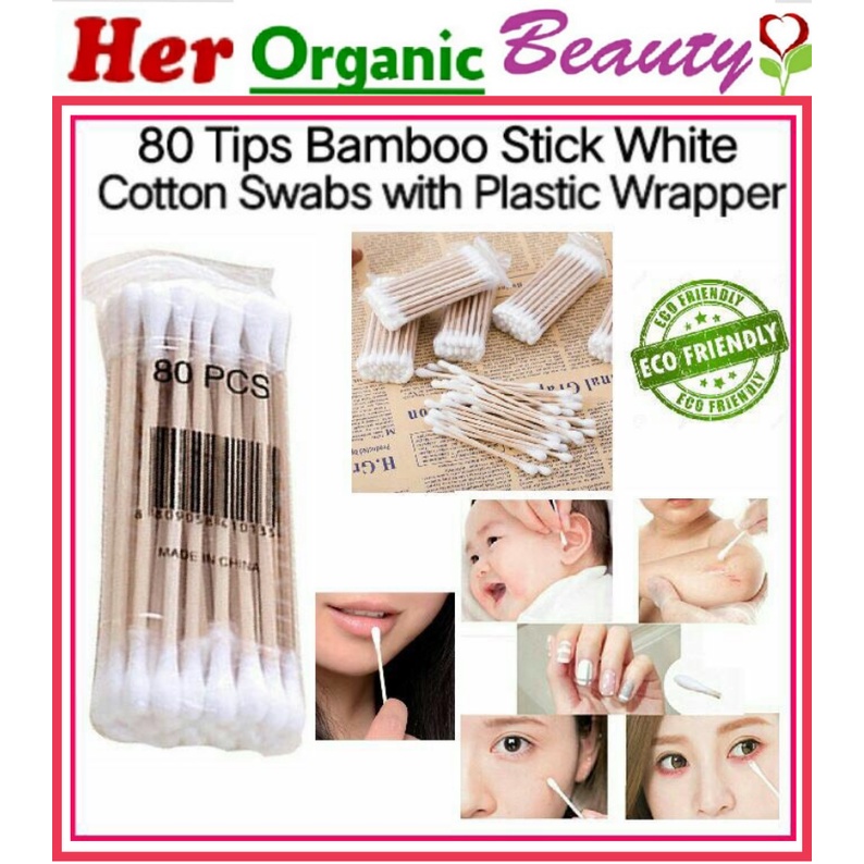 40 Pcs Bamboo Stick White Cotton Swabs with Plastic Wrapper Eco ...