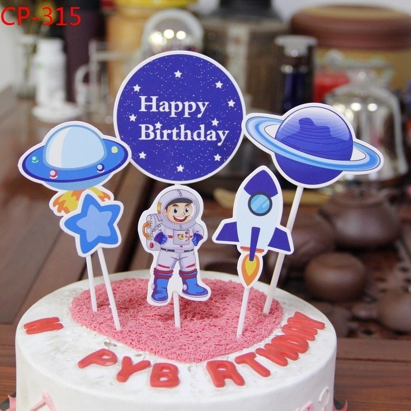 Astronaut Cake Topper Outer Space Birthday Theme Blue Pink Baby Shower ...