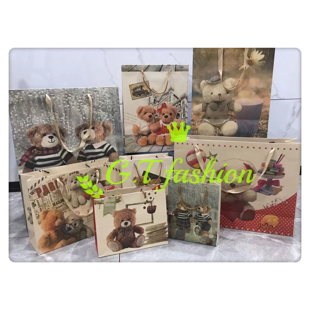 Paper Bag Teddy bear design Hand bag Gift bag Paperbag Random pattern ...