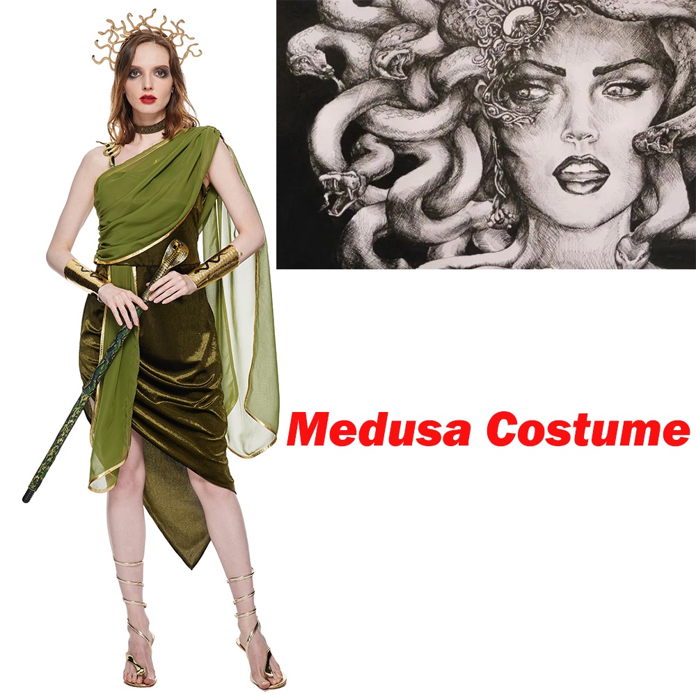 COD Women's Sexy Medusa Costume Beauty Greek Goddess Cosplay Deluxe Dresses Lady Halloween Snake ...