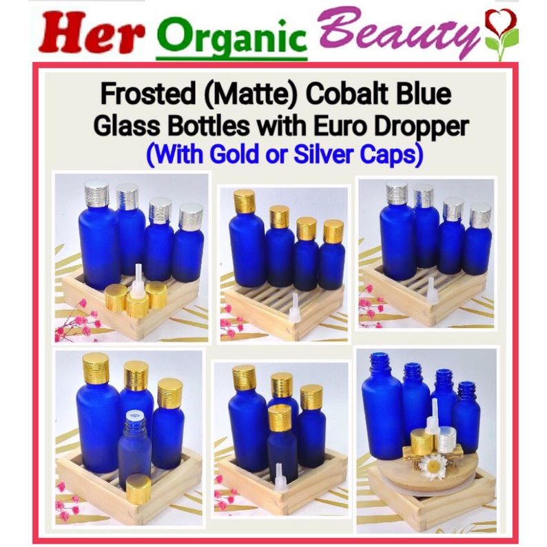 Frosted (Matte) COBALT BLUE Bottles with Euro Dropper 20ml, 30ml, 50ml ...