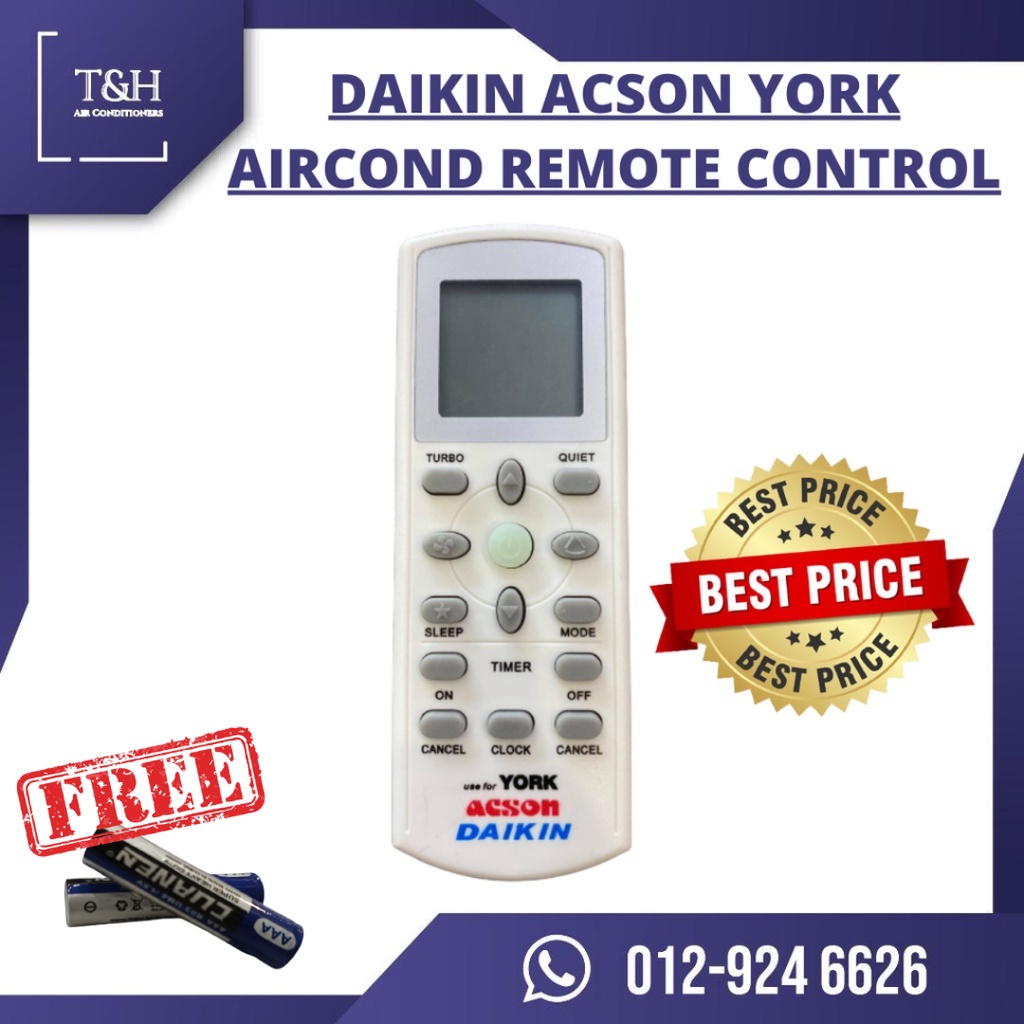 Daikin/York Aircond Remote Control Replacement Universel Remote control ...