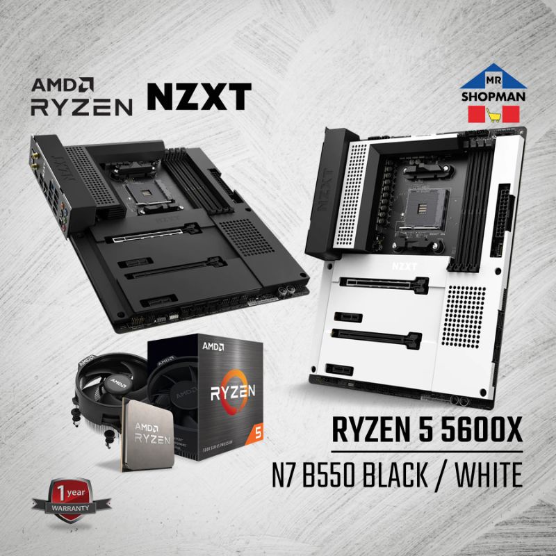 AMD Ryzen 5 5600X Processor w/ NZXT N7 B550 Black / White Motherboard ...