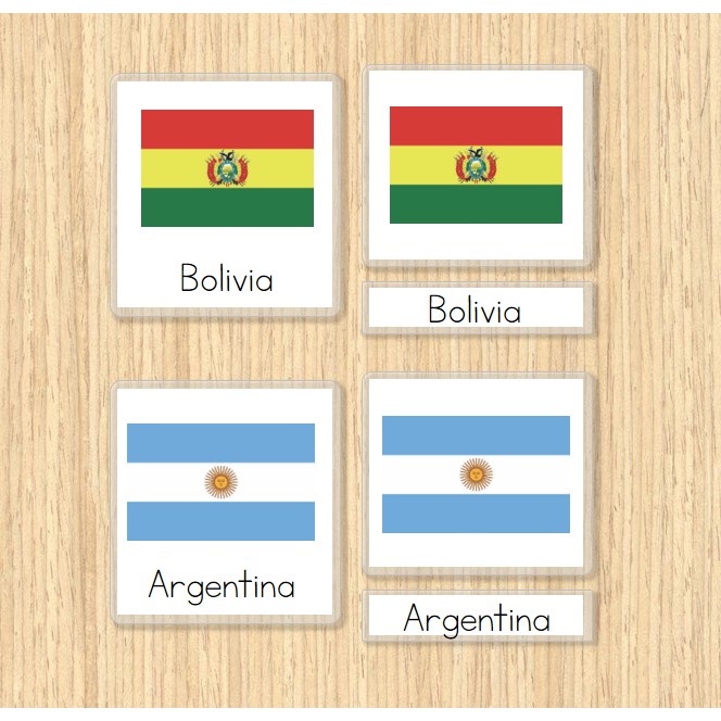 Montessori Three Part Cards - Flags of the countries in SOUTH AMERICA ...