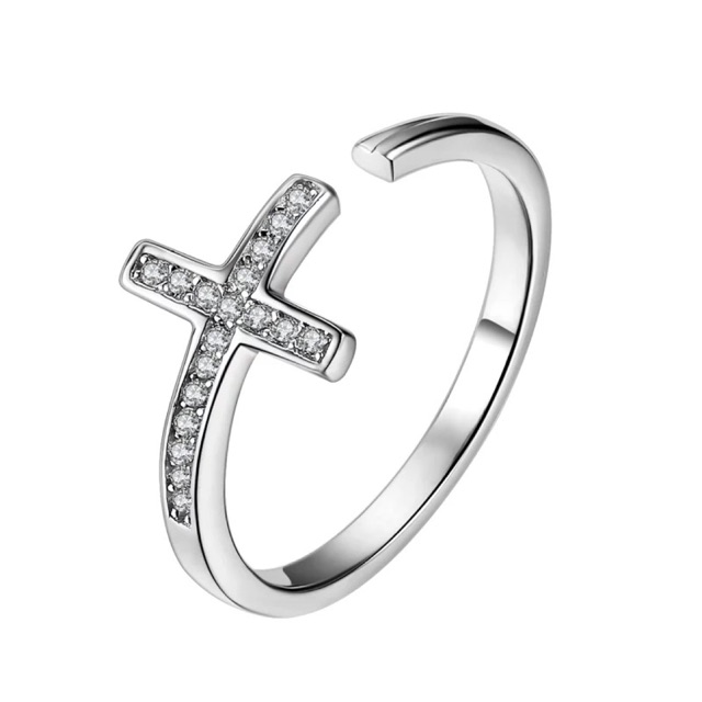 TATA SILVER Genuine 925 Italy Silver Cross Opening Ring RL-122 | Shopee ...