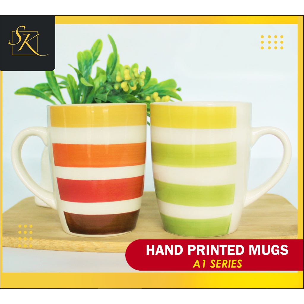 Hand Printed Design MUG-A1, A2, A3, A4 Cup Water Mugs with Handle Glass ...