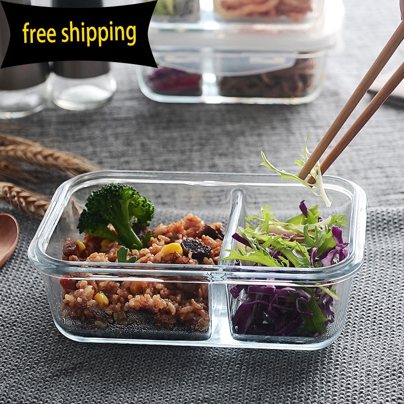Heat resistant glass fresh-keeping box sealed lunch box lunch box grid ...