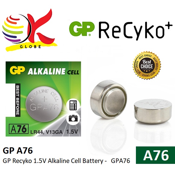 GP RECYKO ALKALINE A76 / LR44 1.5V BUTTON CELL BATTERIES BATTERY ...