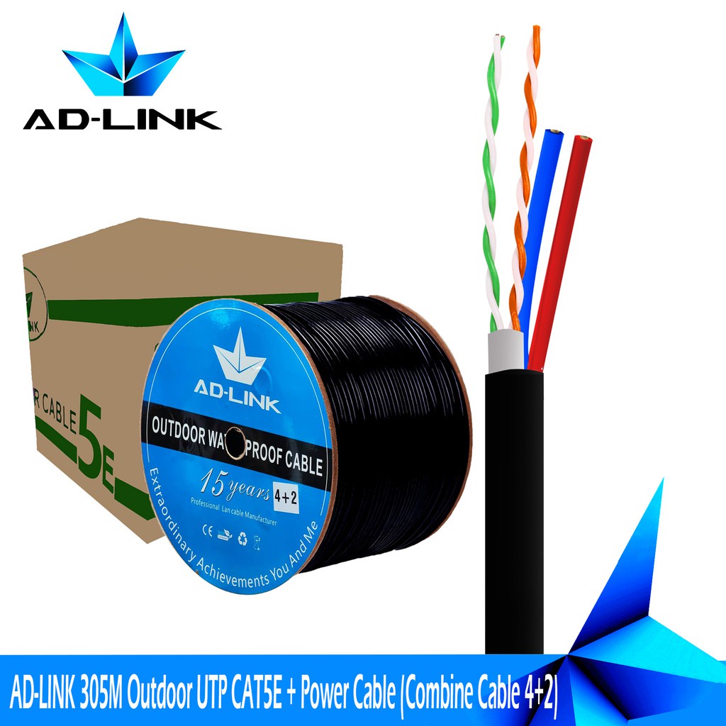 Ad-Link CAT5e 305m Outdoor UTP Pure Copper with Power Cable (4 UTP ...