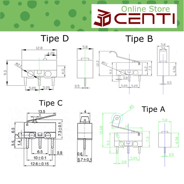 Micro Limit Switch 3 Pin Switch 1A 250v NO NC SPDT Roller Tilt Bend ...