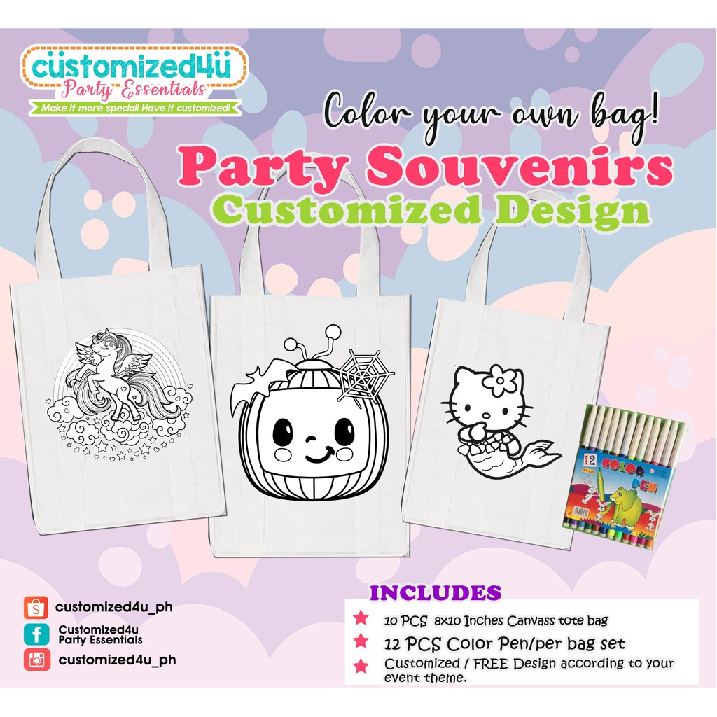 10 pcs DIY Coloring Bags / Tote Bag for Children Kids Party Favors ...