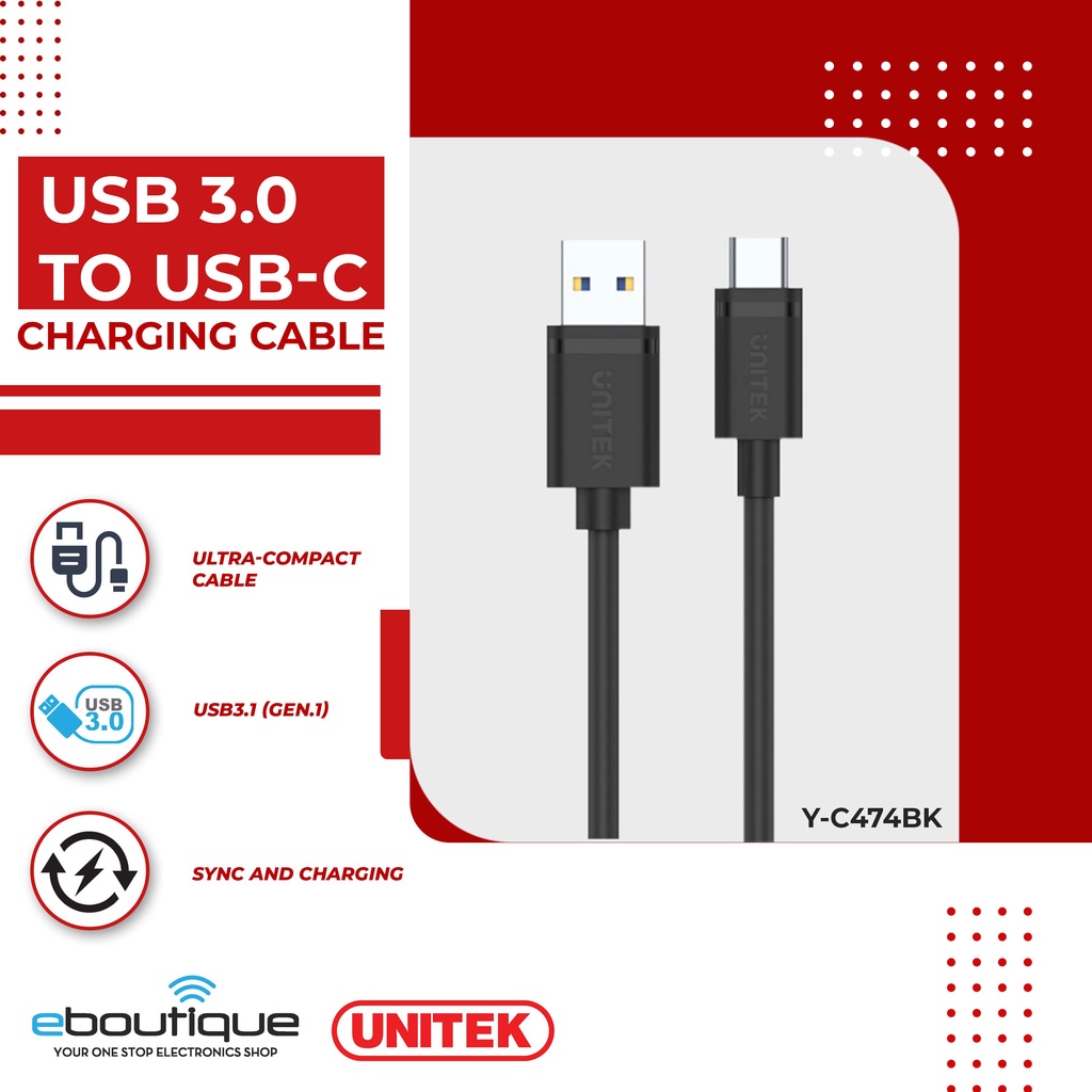 UNITEK USB 3.1 Type-C To Type-A Male Cable Adapter (Y-C474Bk) | Shopee Philippines