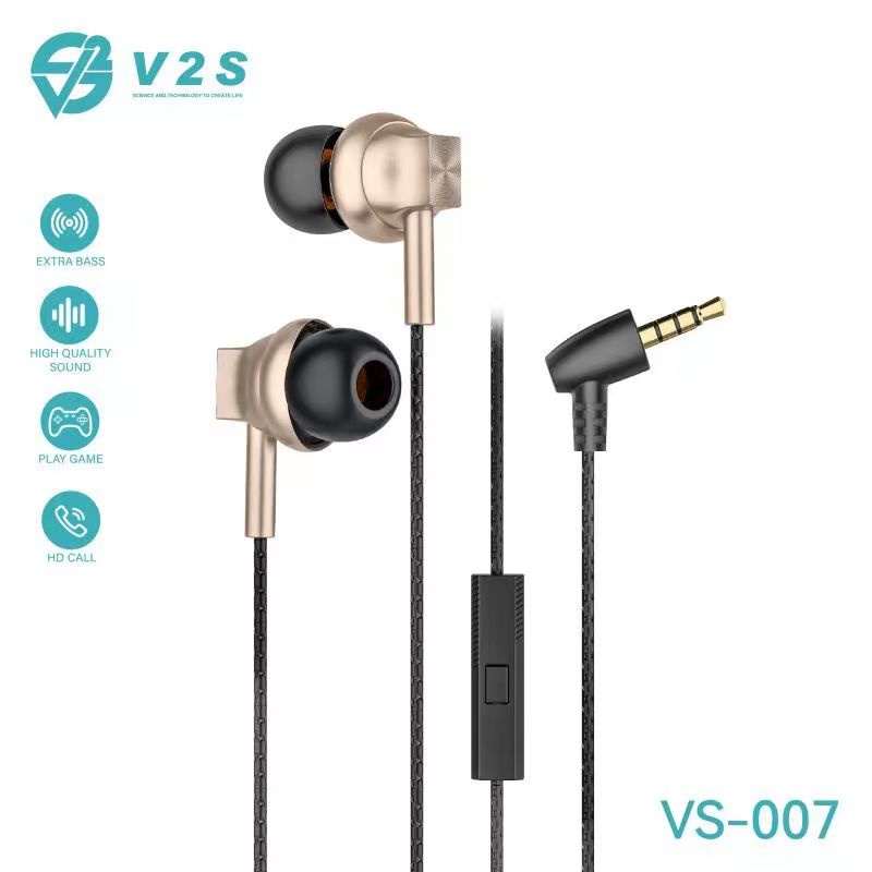 V2S VS-007 Universal 3.5mm Super Bass with Microphone in Earphones ...