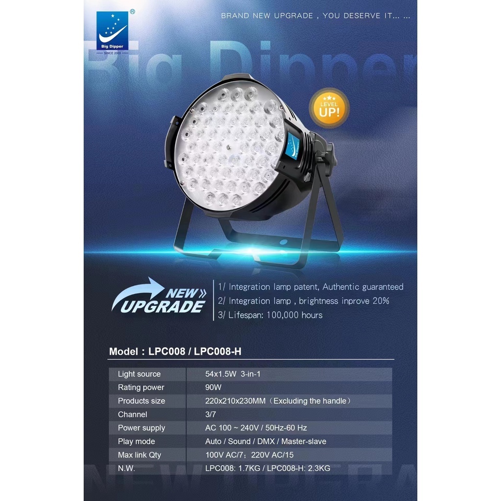 ( NEW VERSION ) BIG DIPPER LPC-008 (RGB)(54 x 1.5w) 3 in 1 LED PAR ...