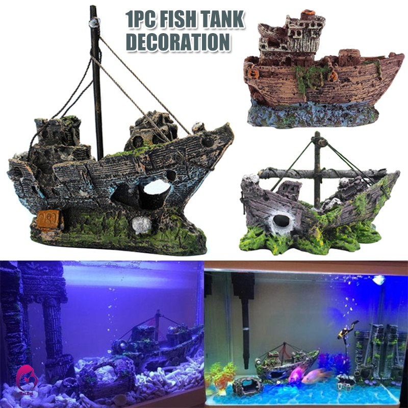 Fish Tank Landscaping One Piece Pirate Ships Resin Ship Decorations ...