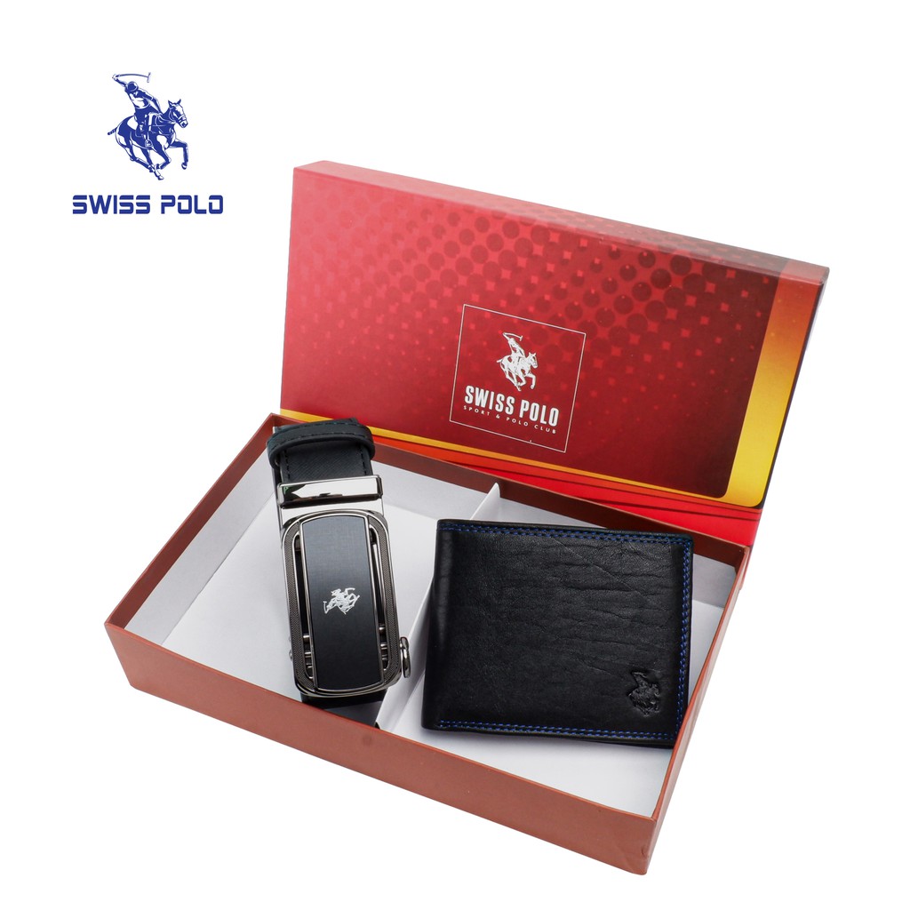 Swiss Polo Men's Wallet And Belt Gift Set BOX SGS 547 Black | Shopee ...