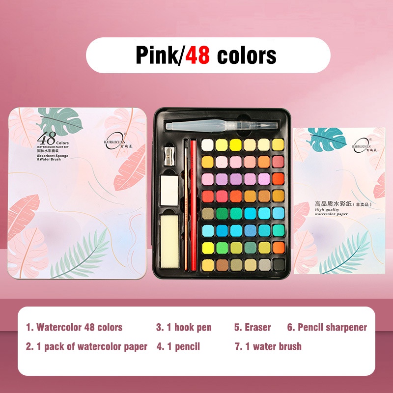 36/48 colors solid water color paint set metal iron box watercolor ...
