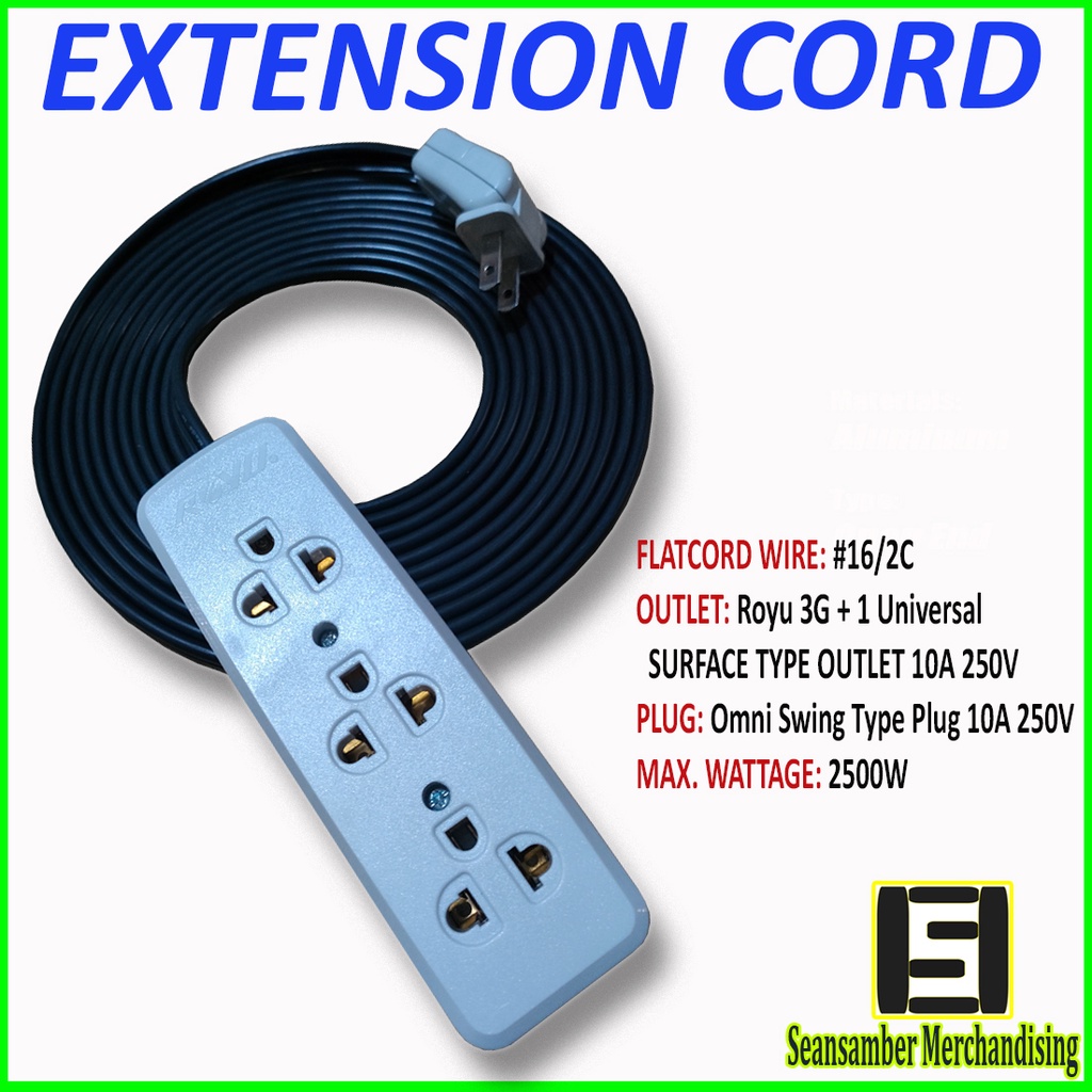 Extension Cord with Royu 3+1 Gang Universal Outlet Length 12Meters to ...