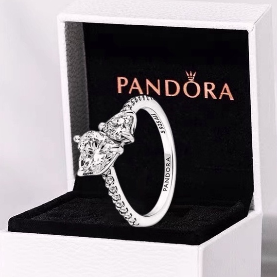 Original Pandora Ring Female 925 Silver Sparkling Double Heart Proposal ...