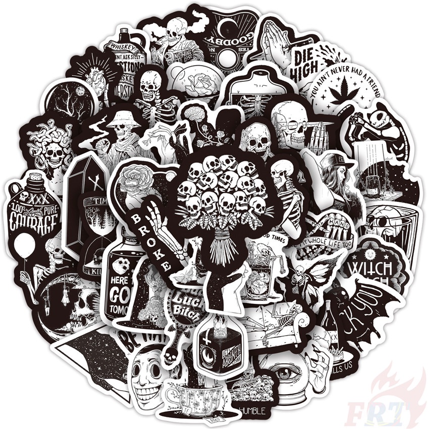 50Pcs/Set Classical Black & White . Punk Skull & Monster Art Series 01 ...