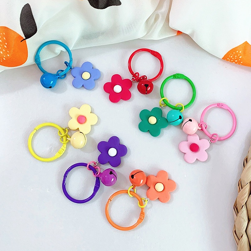 Solid Color Flower Series Mini Keychain with Bell Multifunction Deco ...