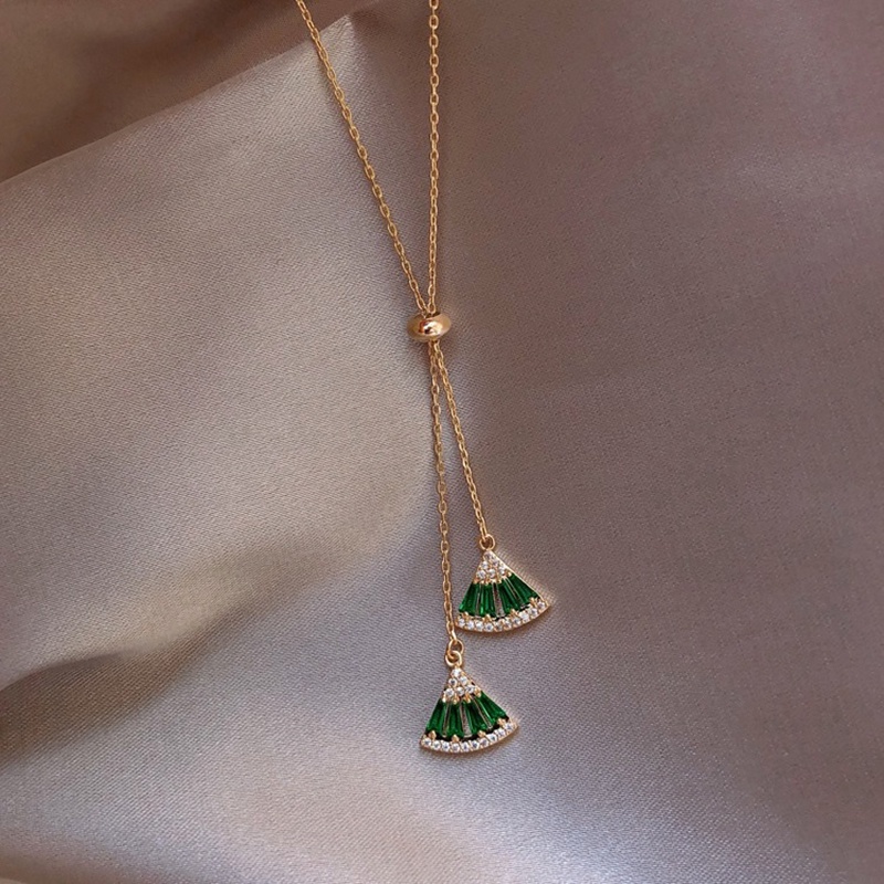 New Fashion 14K Real Gold Emerald Sector Crystal Chain Pendant Necklace ...