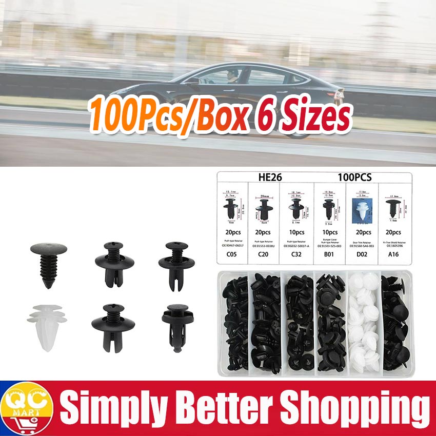 100PCS Boxed Car Clips Universal Fastener Kit Plastic Fastener Screw ...