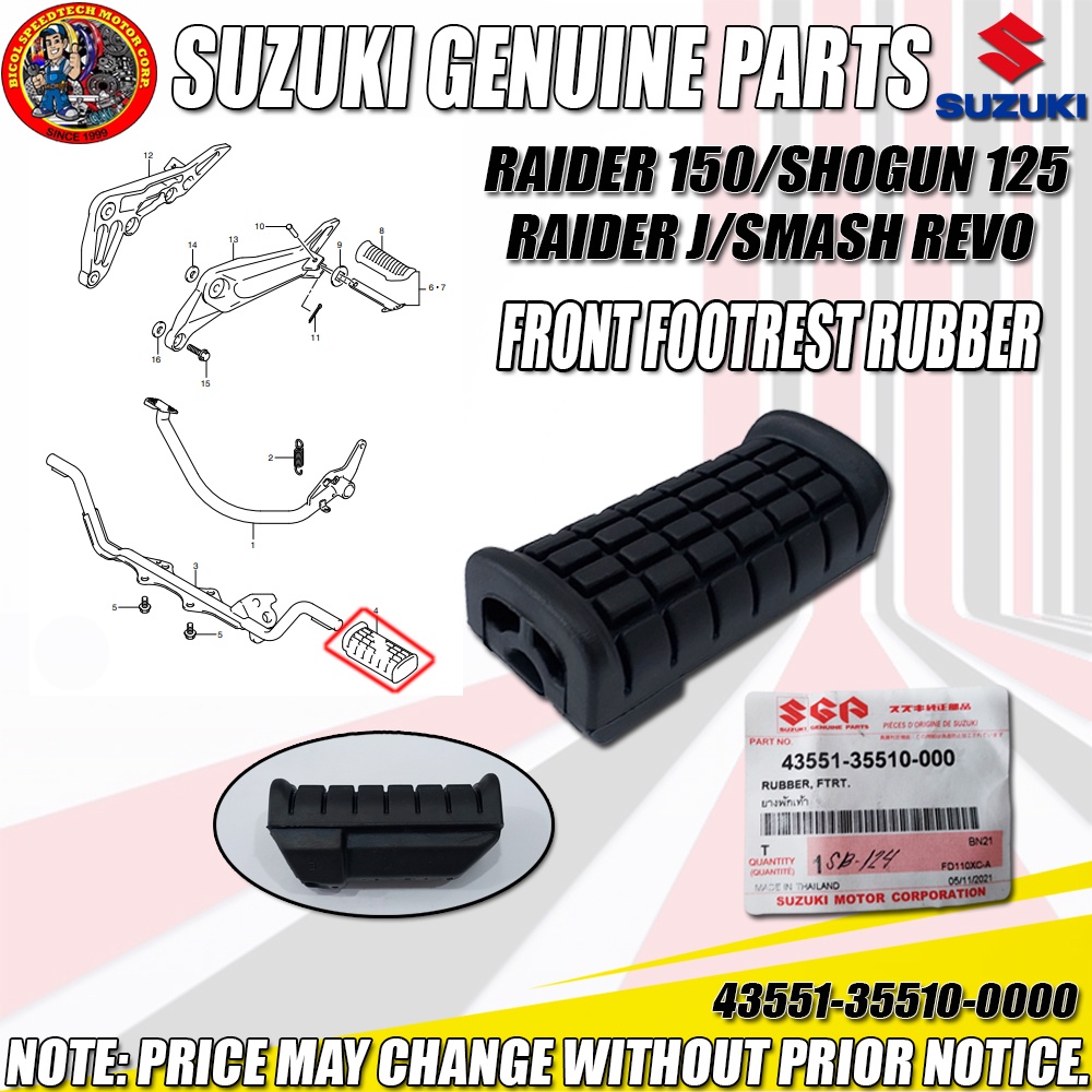 RAIDER 150/SHOGUN 125/RAIDER J/SMASH REVO FRONT FOOTREST RUBBER (1 PC ...