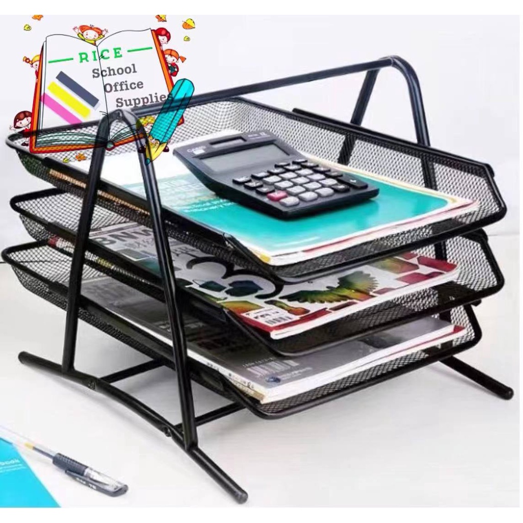 Rice 3 Layer Stainless Desk File Organizer Document Paper Tray Magazine ...