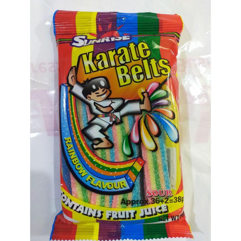 38 pcs karate belt gummy candy rainbow belt and strawberry belt ...