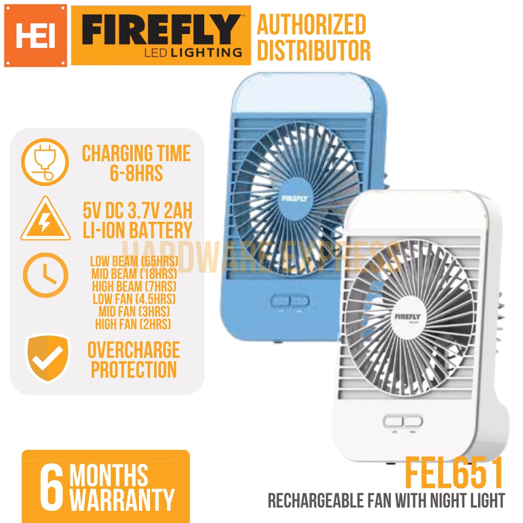 FIREFLY FEL651 5” Rechargeable Fan with Night Light | Shopee Philippines