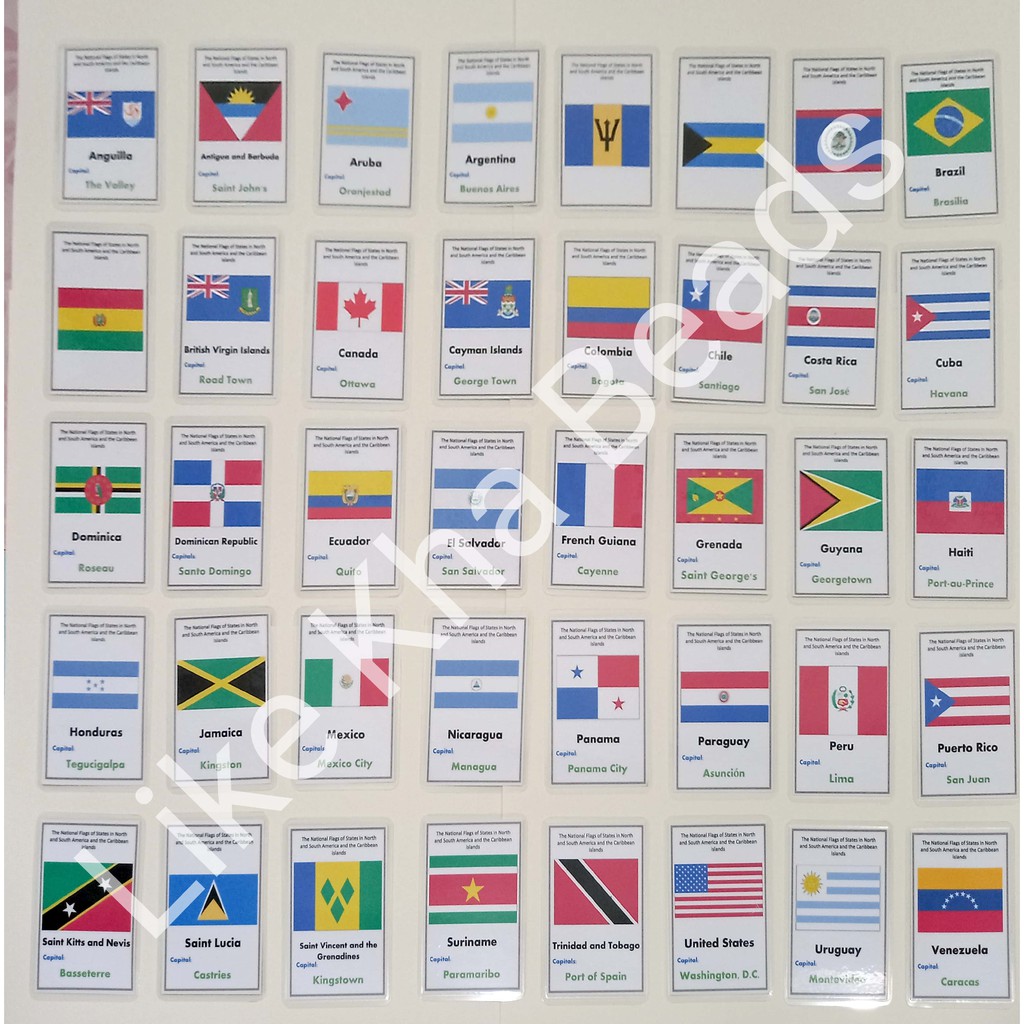Laminated Flash cards National Flags of States in North and South ...