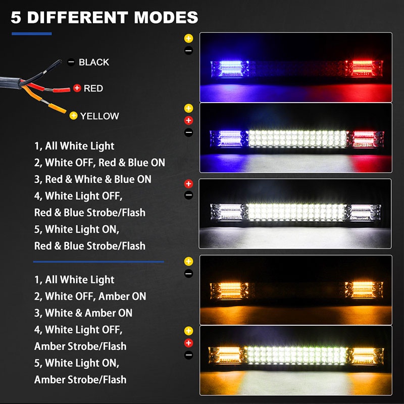 20 Inch Offroad Led Light Bar Dual Color White Amber Blue Red Spot