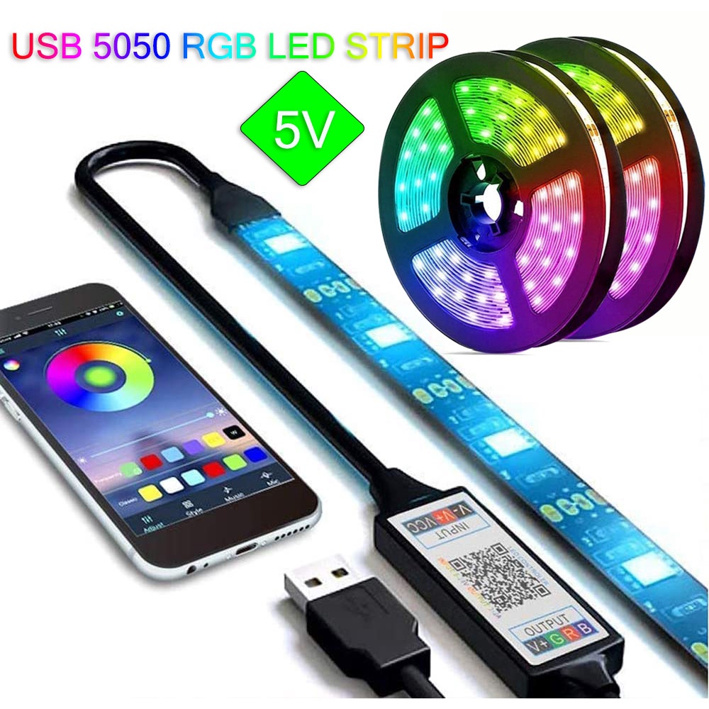 RGB USB Led Strip Lights 5050 2835 LED Lamp Flexible 5M 4M 3M 1M ...