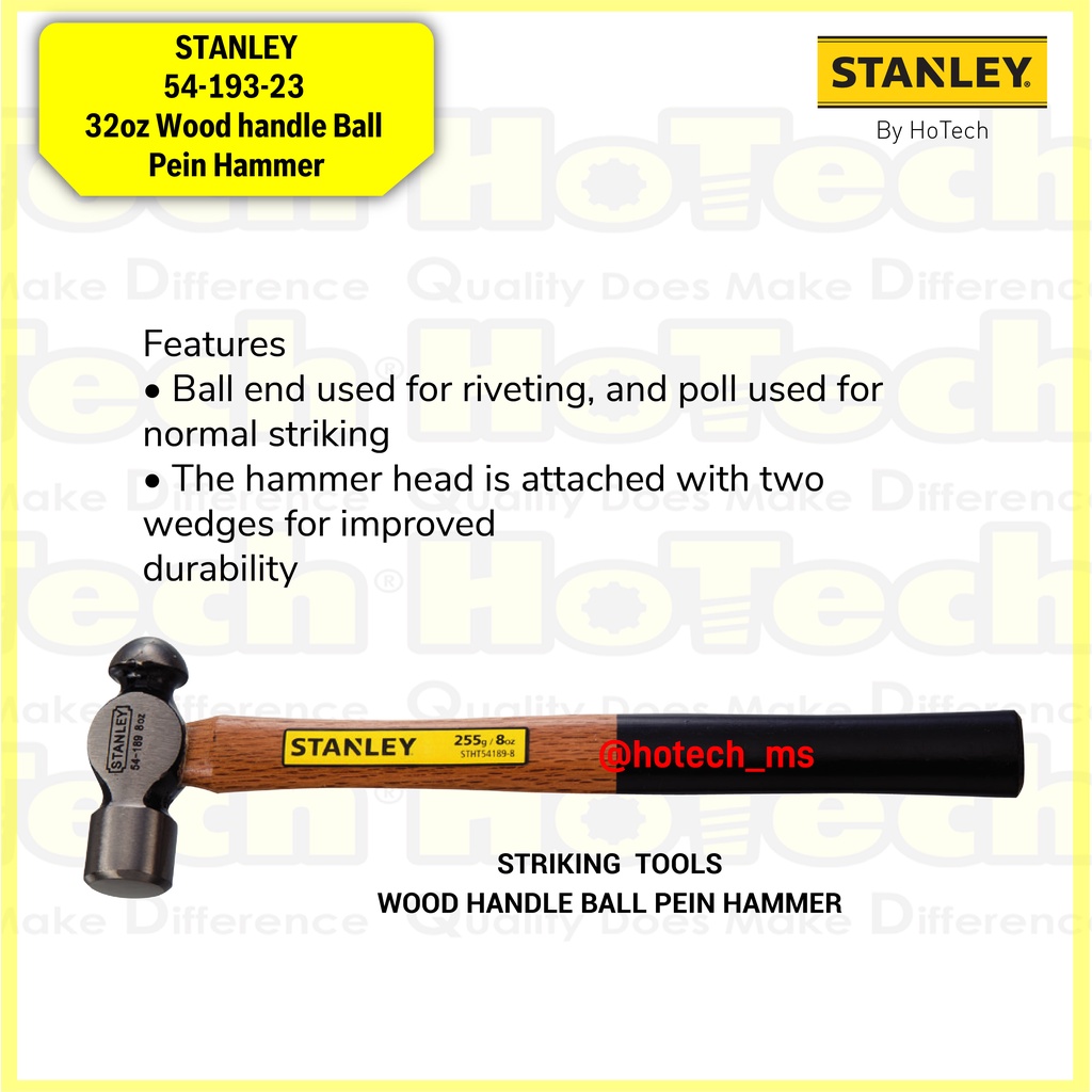 Stanley Hammer | 54-193-23 32oz Wood handle Ball Pein Hammer | Hammer | Shopee Philippines