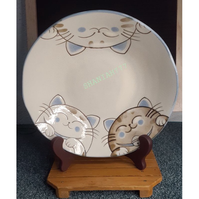 MANEKO NEKO Smiling Cat Mino Ware Japanese Plate Lightweight Blue ...