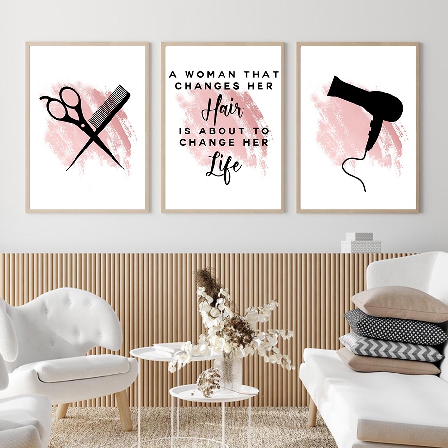 Blush Pink Hair Salon Hairdressing Scissor Haircut Wall Art Canvas ...