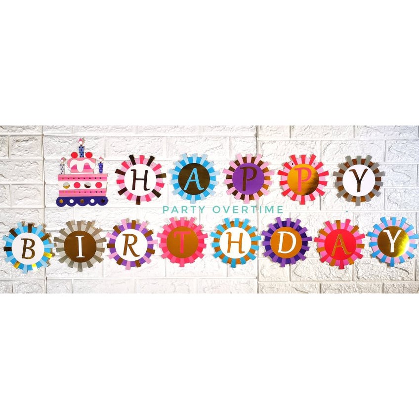 Cake Wheel Metallic Gold Happy Birthday Banner Bunting Flag Banderitas ...