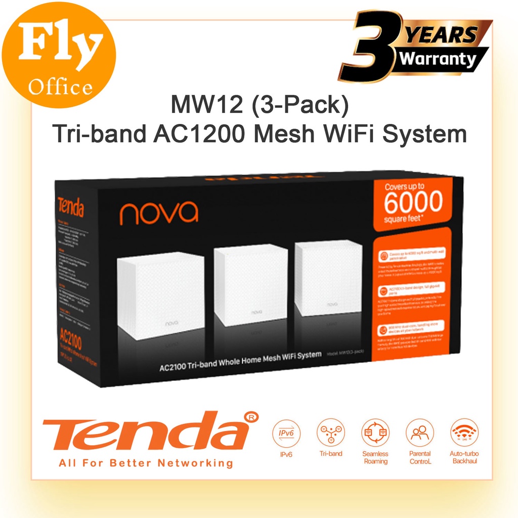 Tenda Nova MW12 AC2100 Tri-Band Wireless Mesh WiFi Router [3 Gigabit ...