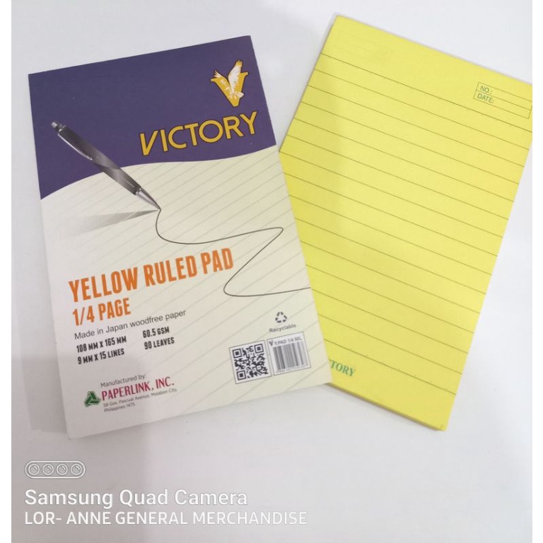 Victory Yellow Ruled Pad ¼ Page 90 Leaves | Shopee Philippines