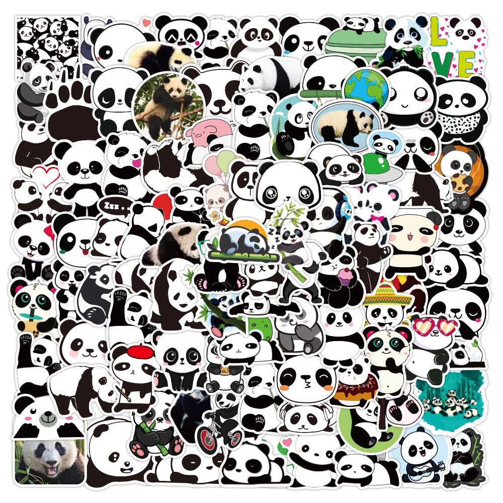 100/50PCS Cute Panda PVC Waterproof Stickers For Scrapbooking Laptop ...
