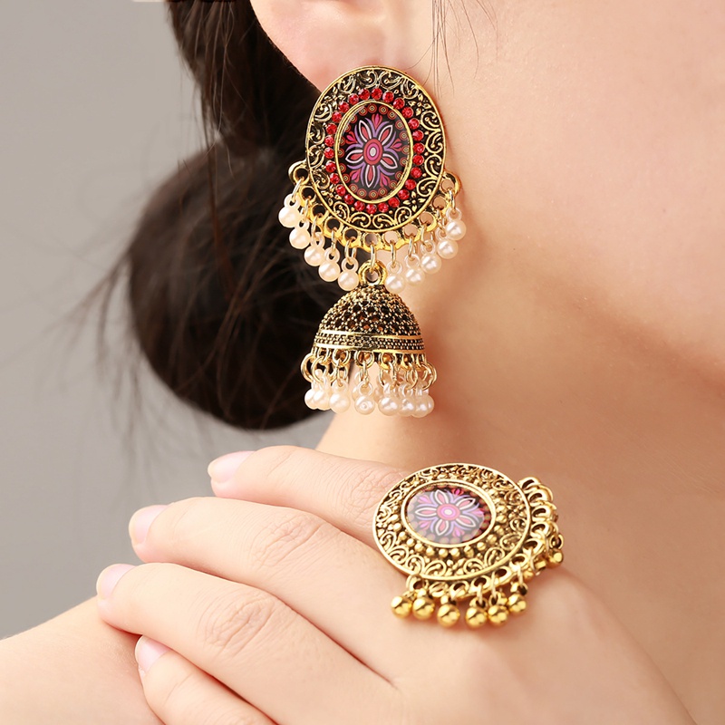 Retro Bohemian Ethnic Pendant Earrings/Ring Set For Women Turkish Egypt ...