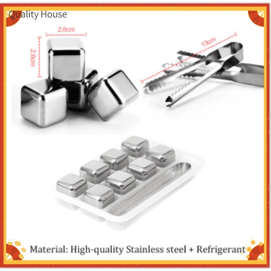 (COD)Stainless Steel Ice Cubes Kitchen Utensils Set Whiskey Stone Beer ...