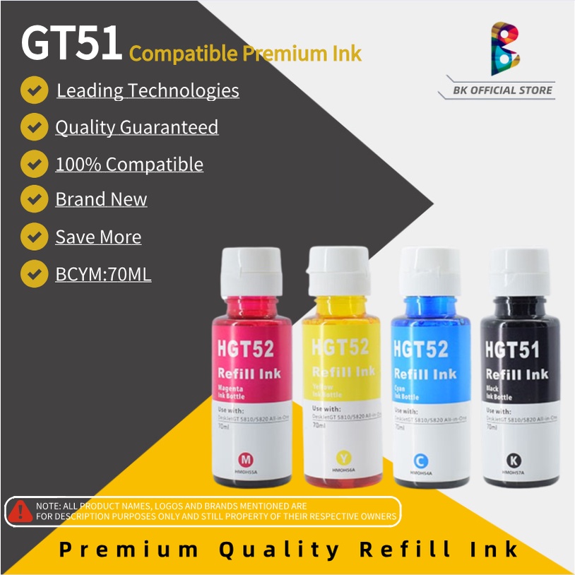 HP INK Set GT51 GT52 GT53 Refill Ink Ink Set For HP Deskjet GT5800 ...
