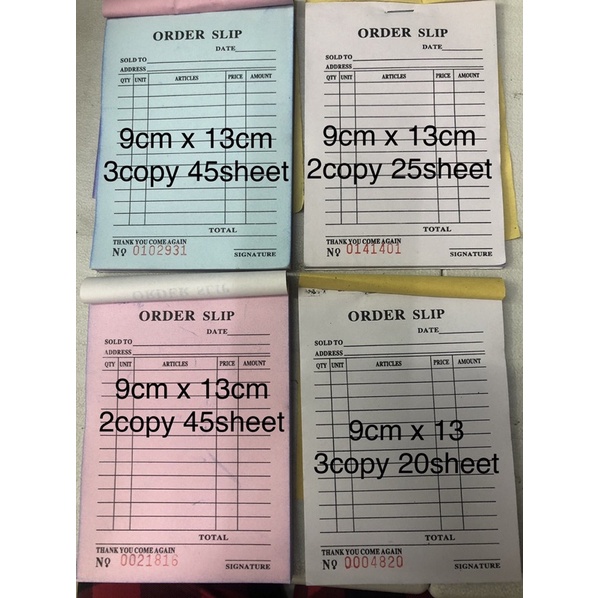 Order Slip list 9cm x 13cm (small size) duplicate triplicate carbonized ...