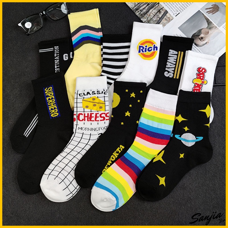 Spot planet rainbow Korean socks for women socks for men student black ...