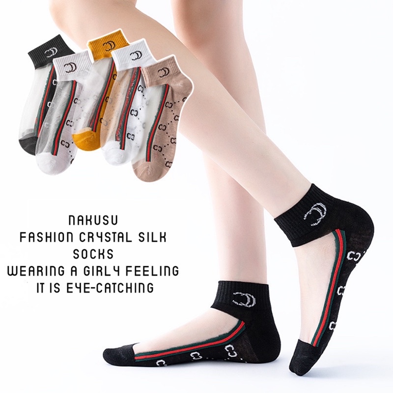Nakusu 5Pairs/Set Korean Fashion GG Crystal Silk Women's Socks Casual ...