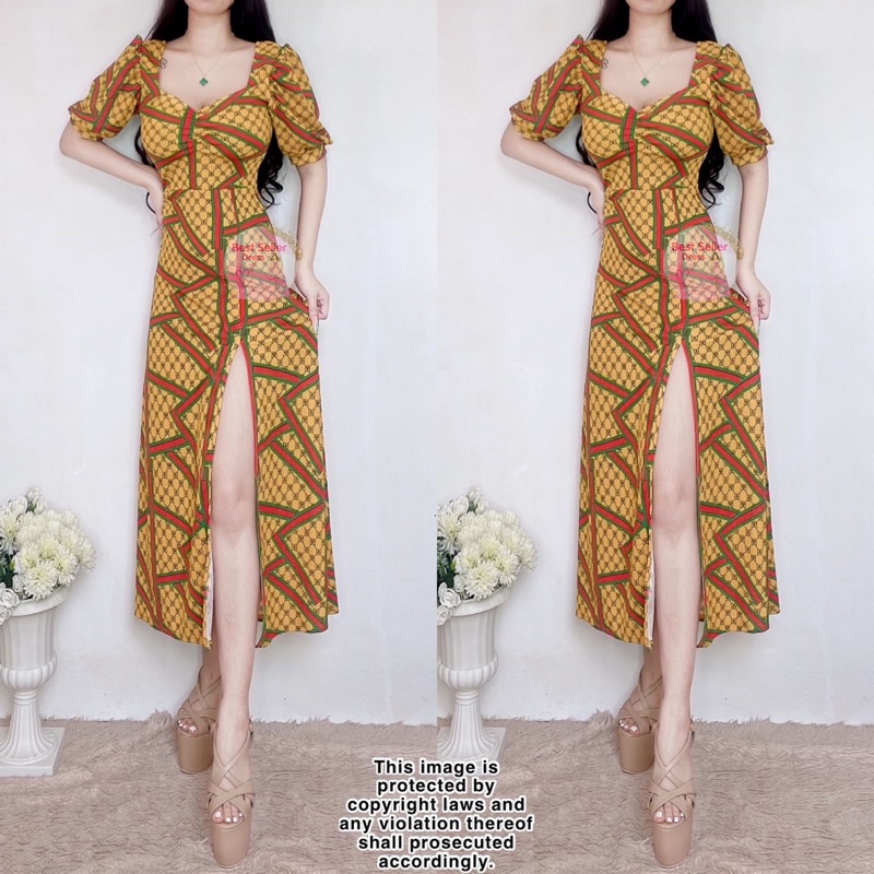 BEST SELLER BIANCA PUFF SLEEVES SLIT MIDI DRESS (BEST SELLER DRESS ...