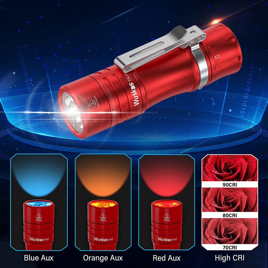 Wurkkos TS10 Mini Flashlight 90 CRI 3 * CSP 3 * Auxiliary LED Emitter ...