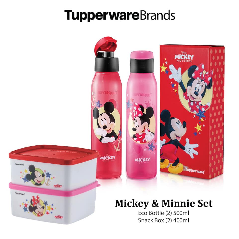 8 Types X Tupperware Mickey & Minnie Eco Bottle Flip Top 500ml / Mickey ...
